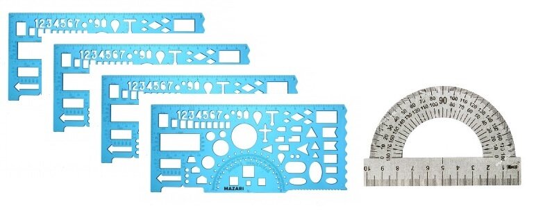 Линейка офицерская 20 см (4 шт.)+подарок транспортир 10 см, 180 гр, стальной серый - ТС-10