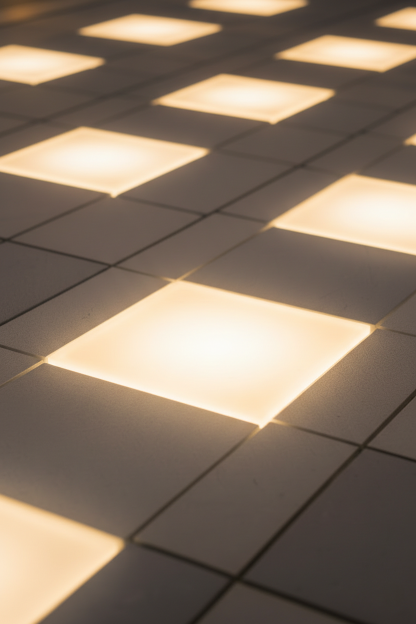 Светящаяся тротуарная плитка White теплая LED 12В для уличного и ландшафтного освещения 20*20 см