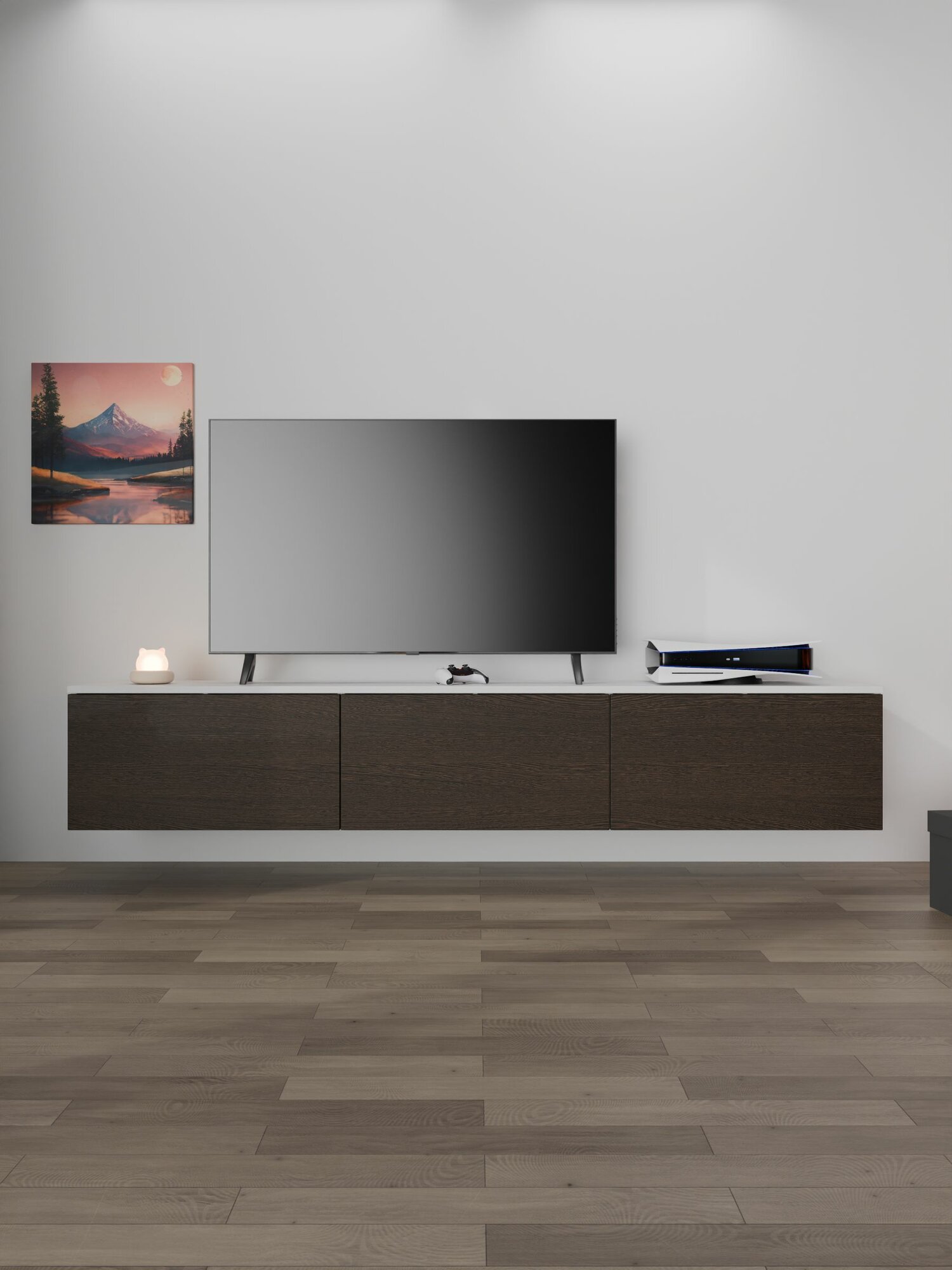 Изумлит Тумба под телевизор подвесная настенная Эра 180х32х35 см, белый-венге