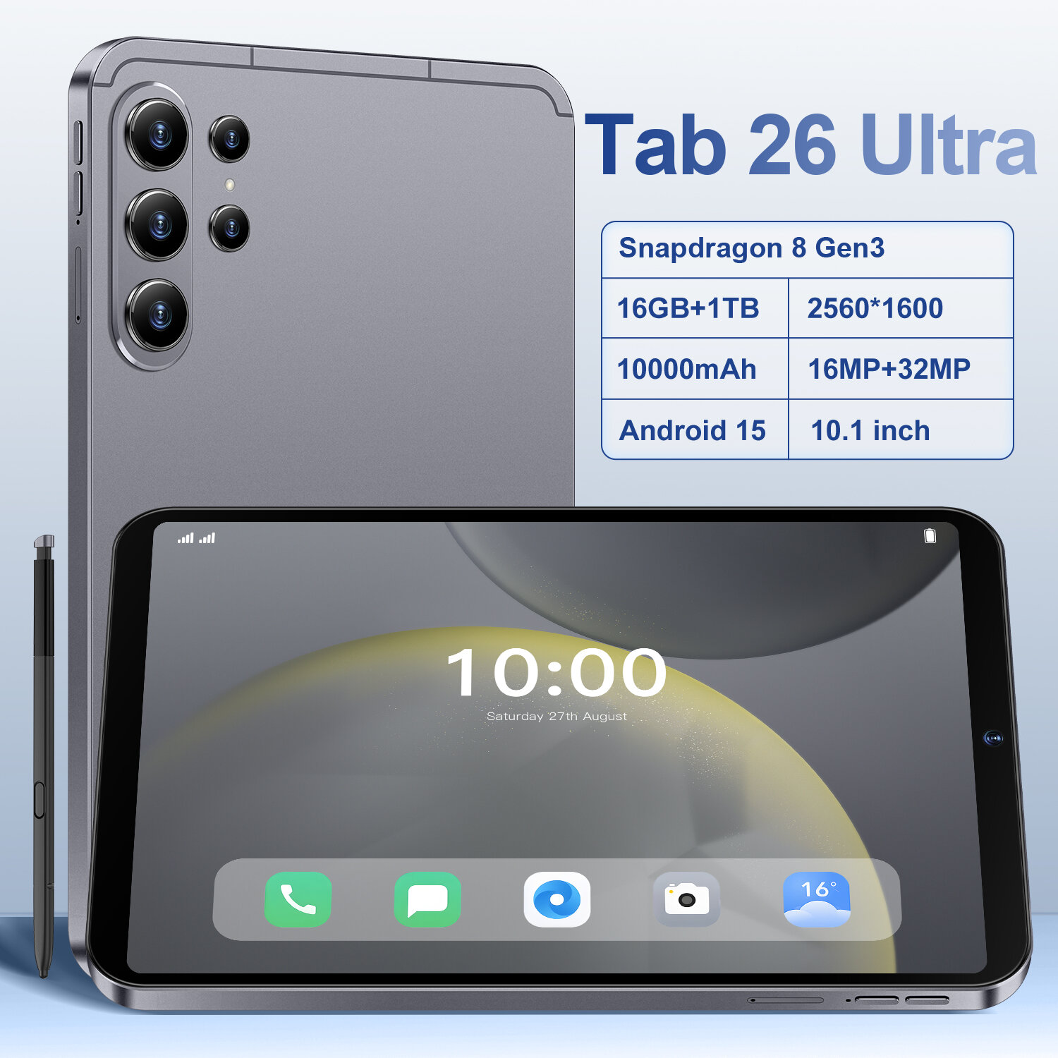 Планшет 10.1' Pad 26 Ultra 16GB + 1TB Android 15.0 Tablet 16MP / 32MP 5G，серый