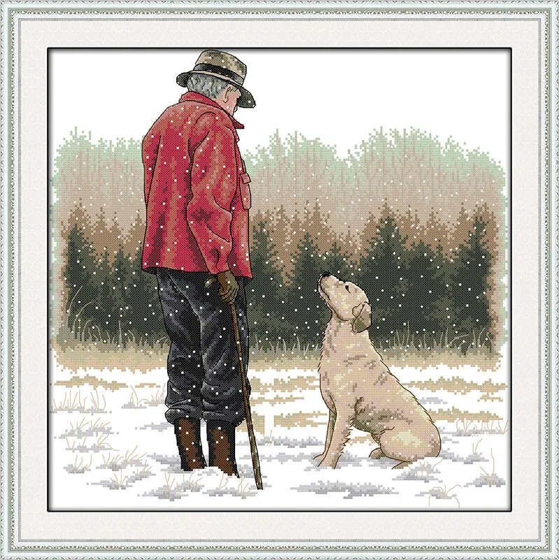 NKFвышивка крестом наборы, Схема на16CT "Старик и собака",44*44CM