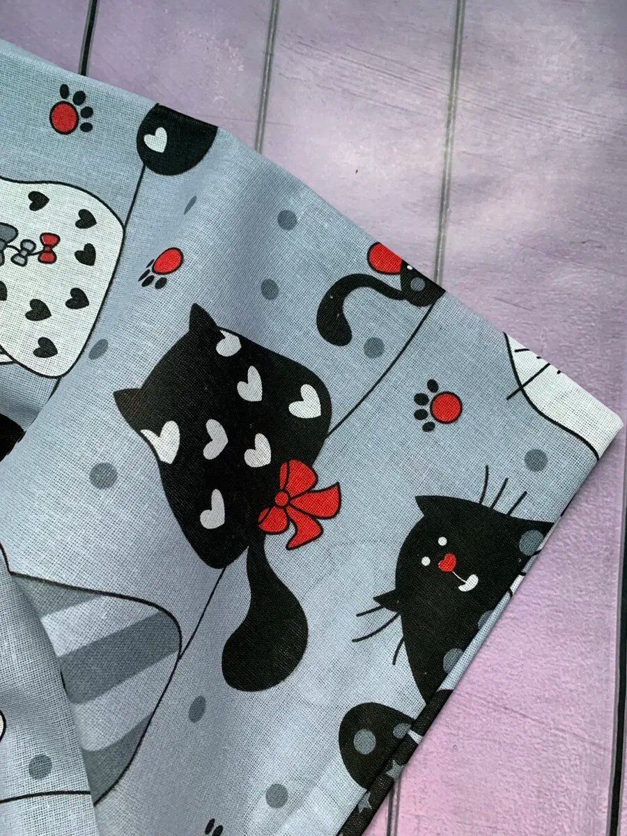 Ткань для шитья, хлопок, бязь 150х50 см. Коты с красными галстуками
