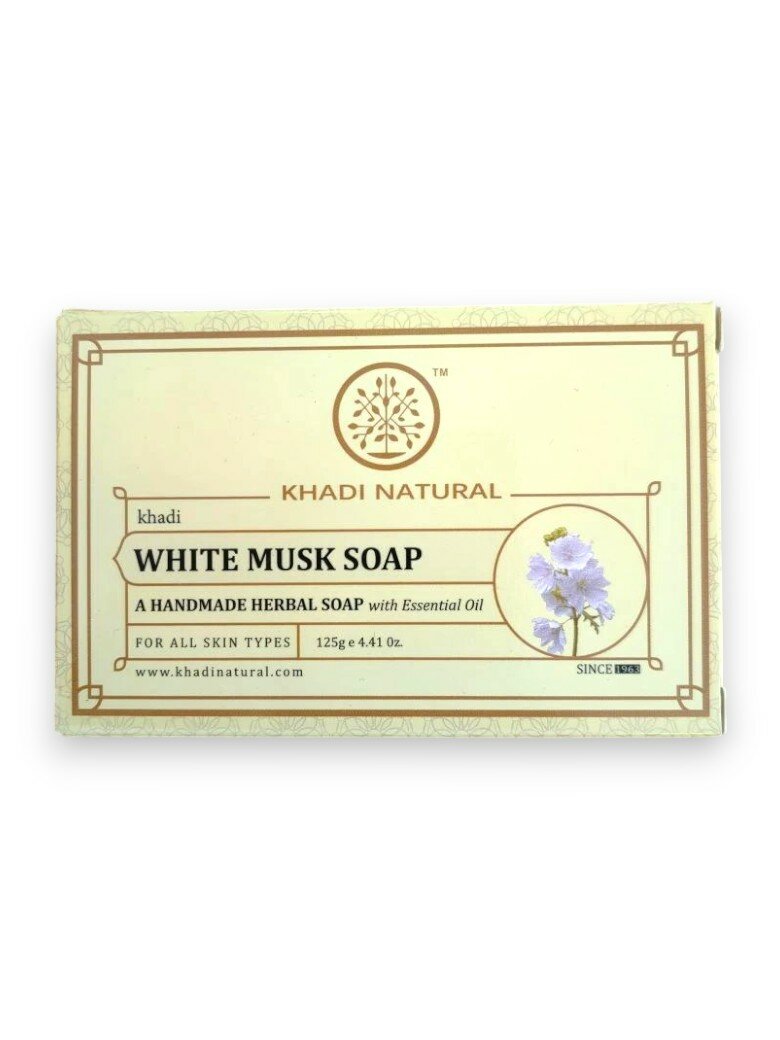 WHITE MUSK Handmade Herbal Soap With Essential Oils, Khadi Natural (белый мускус Мыло ручной работы с эфирными маслами, Кхади), в коробочке 125 г.