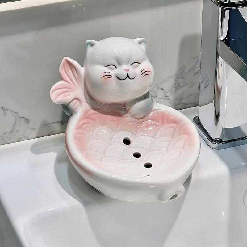 Керамическая коробка для мыла lucky Cat, раковина для ванной комнаты