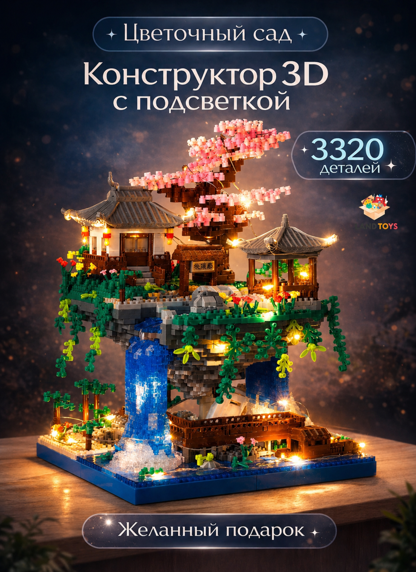 Конструктор 3D TrendToys Китайский висячий сад с подсветкой, 2476 деталей