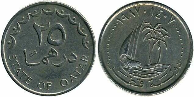 Катар 25 дирхамов, 1973 - 1998 Дау XF