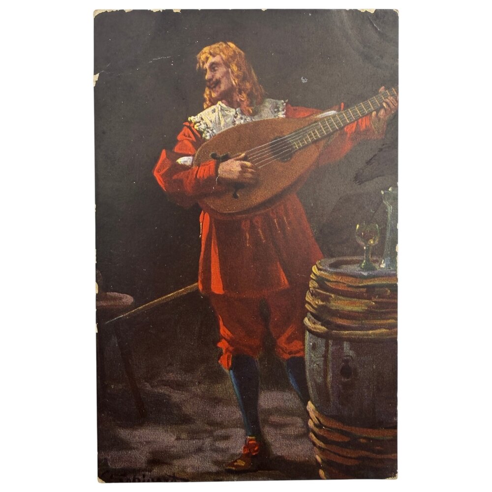 Почтовая открытка "Весёлый кавалер с лютней" 1910-1917 гг. Германская Империя