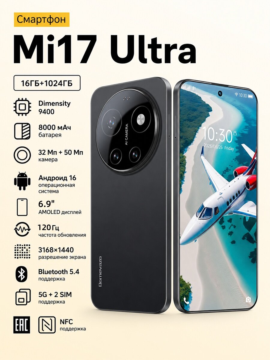 Смартфон Galaxy 16+1024 ГБ, 6,9", 8000 мАч, Android 16, Dimensity 9400, Разблокировка по лицу и отпечатку, Для детей