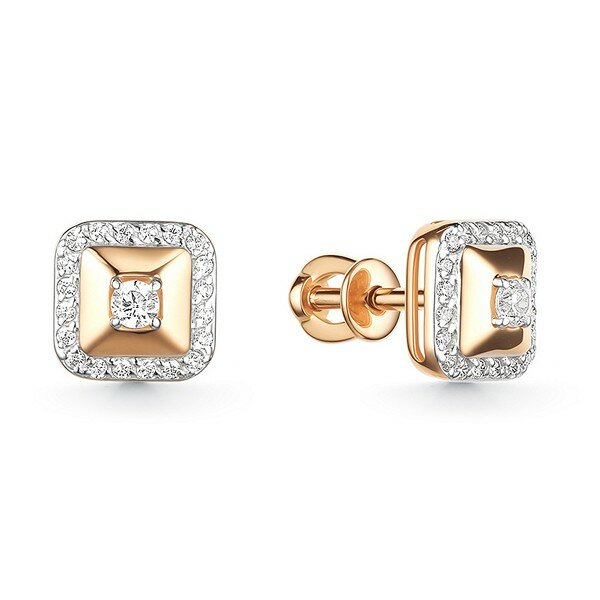 Серьги пусеты JEWELIN, красное золото, 585 проба, фианит