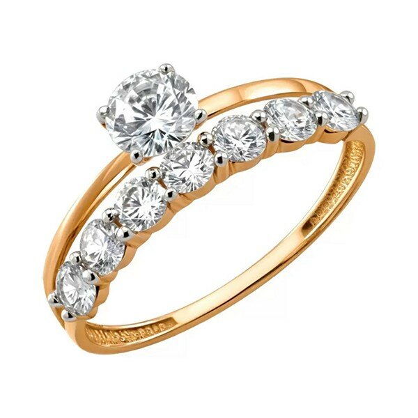 Кольцо тонкое, широкое JEWELIN, красное золото, 585 проба, фианит