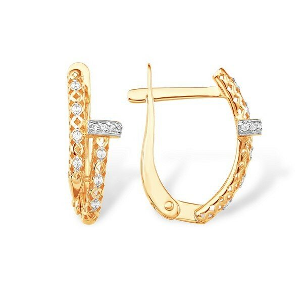 Серьги, красное золото, 585 проба, фианит