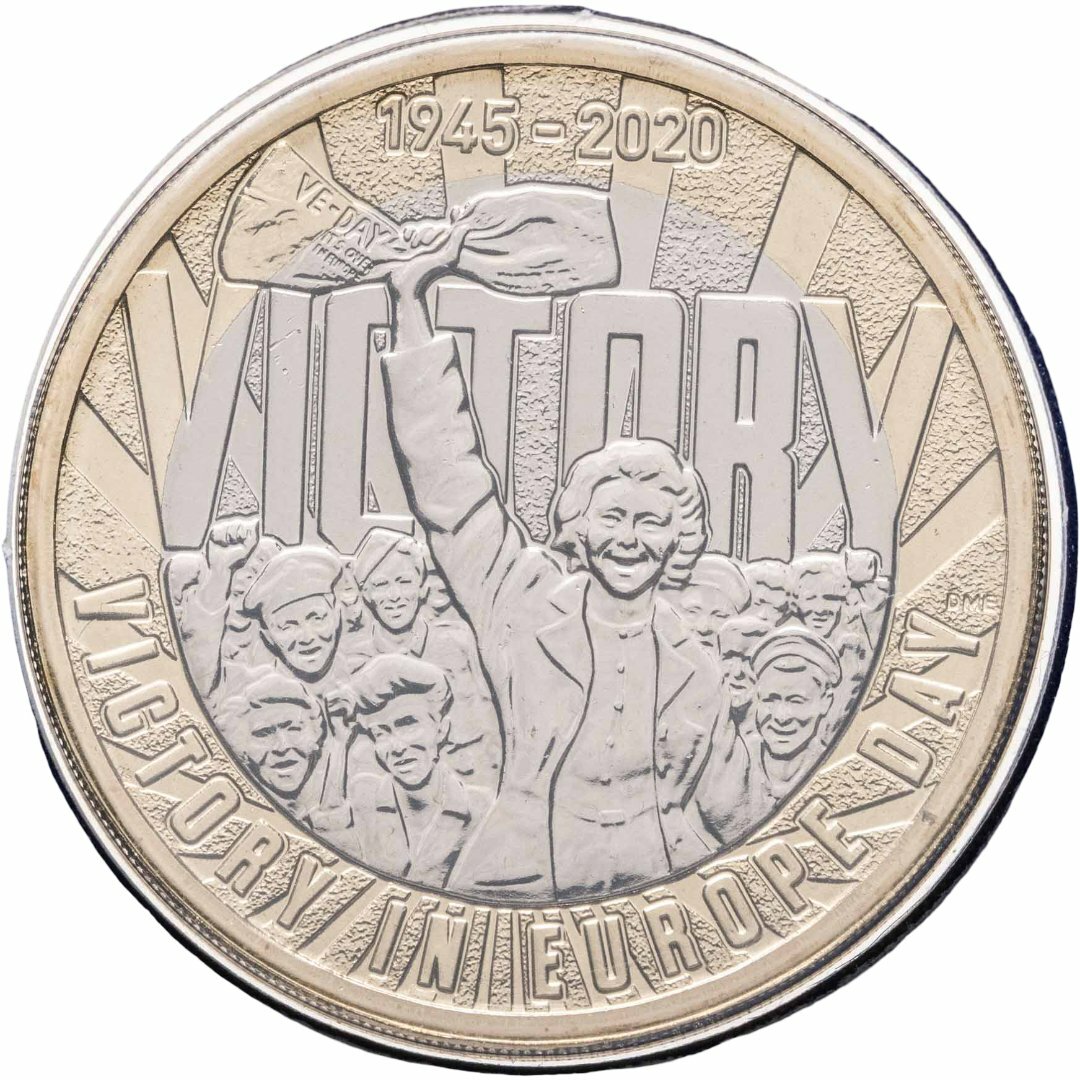Великобритания 2 фунта pounds 2020 "75 лет Дню Победы в Европе" в коинкарте, Биметалл, в сохранности BUNC
