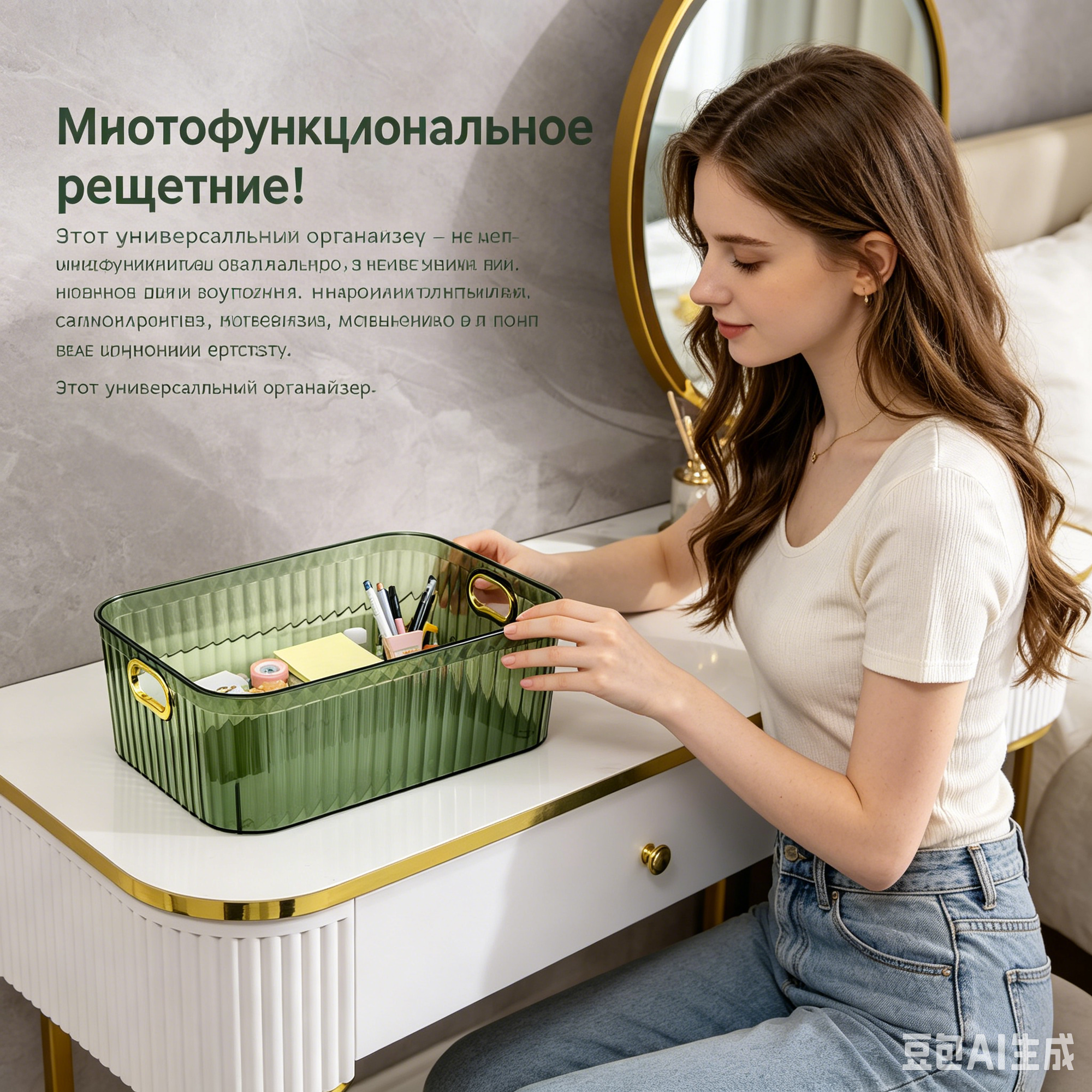 Настольная коробка для хранения косметики, акриловая, 23,5*14*8 см, зеленая