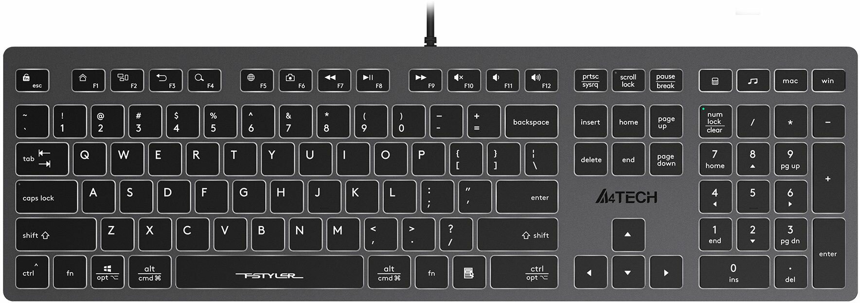 Клавиатура проводная A4Tech Fstyler FX60H, USB, серый/белый