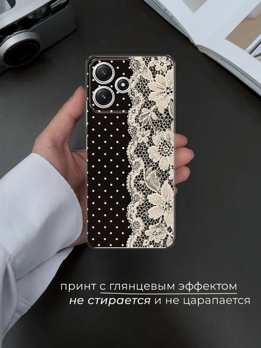Силиконовый чехол на Xiaomi Redmi 12 / Сяоми Редми 12 с принтом Кружево и горошек — фото 1