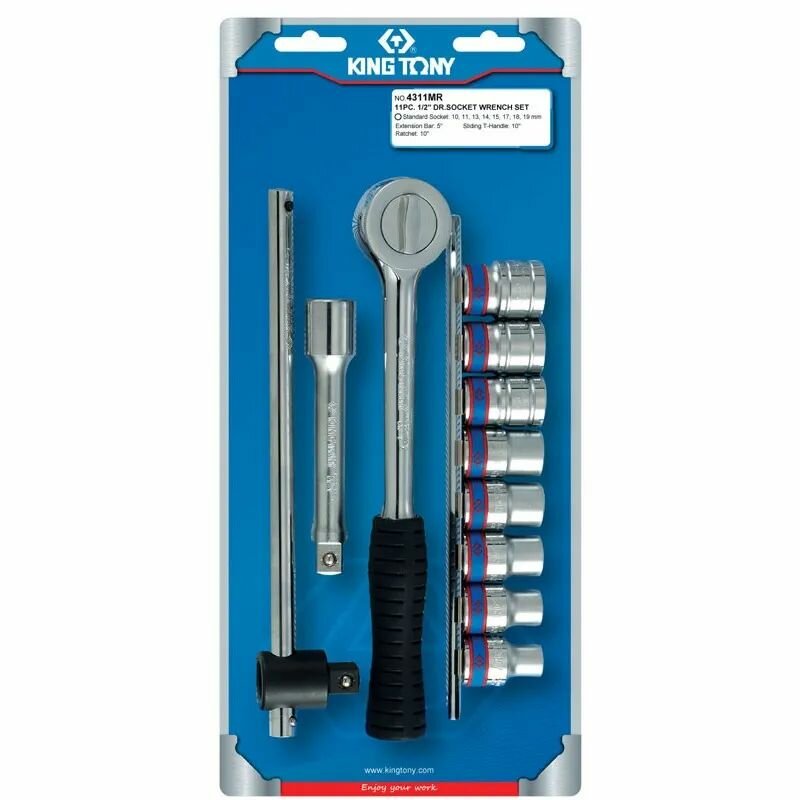 Набор торцевых головок 1/2", шестигранные, 10-19 мм, 11 предметов KING TONY 4311MR