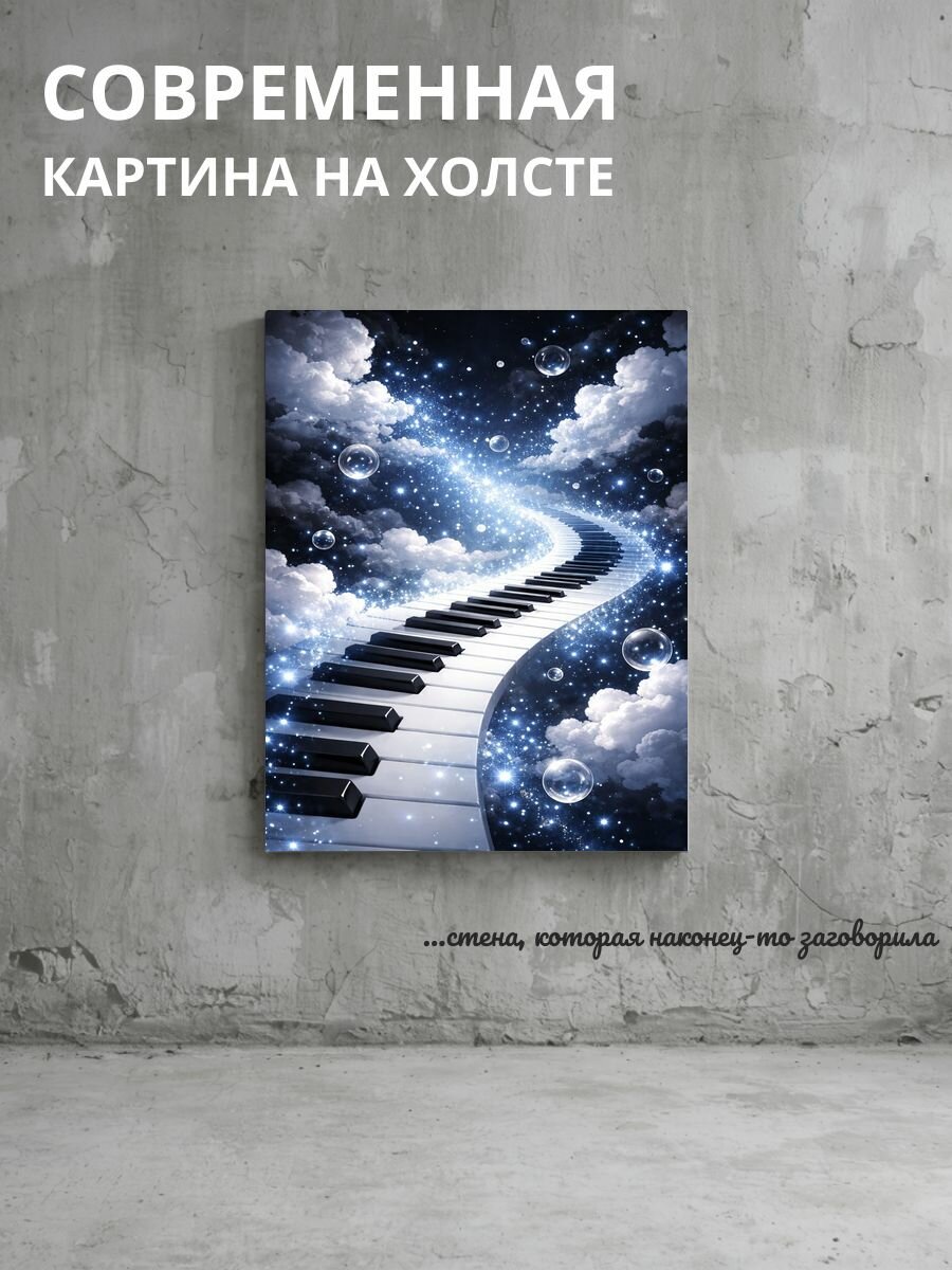 Картина на холсте Пианино с облаками и пузырьками 20x30 см