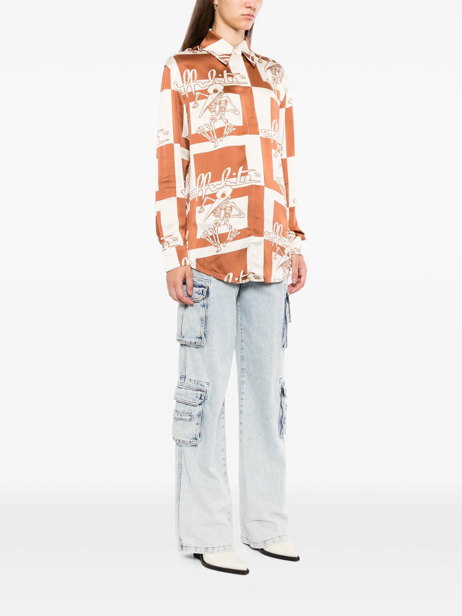 Рубашка Off-White Check-pattern skeleton-print shirt, размер 42 — фото 1