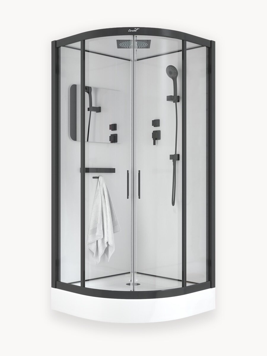 Душевая кабина Ceruttispa VIVA101B (100х100х215), с низким поддоном, профиль черный, стекло прозрачное