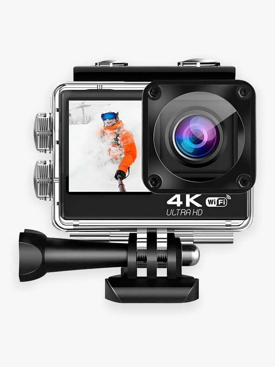 Экшн камера FullHD (3840x2160) водонепроницаемая DVR Eplutus DV/14 (RUS) (M56945MN), мини экшен камера с креплениями и экраном. Запись 4K Ultra HD