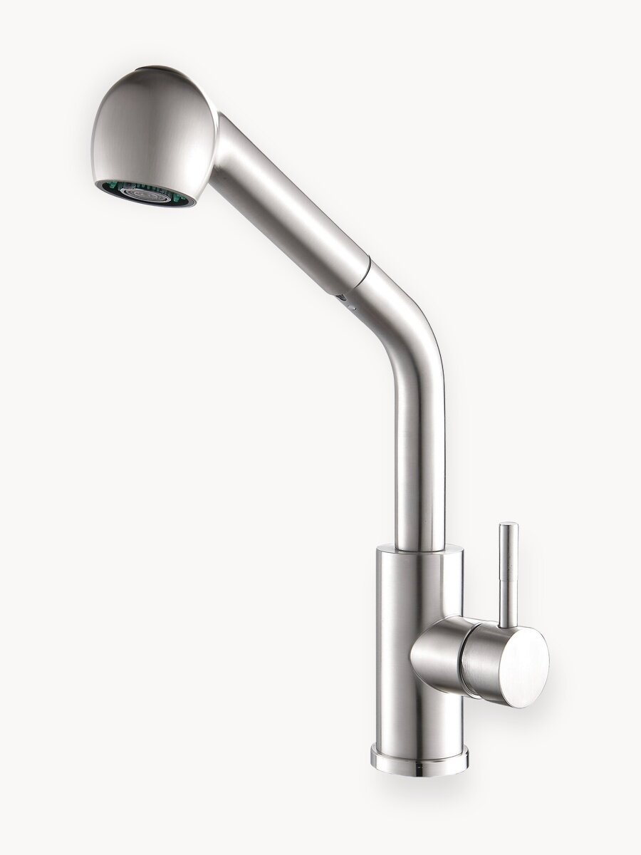 Смеситель Potato P0045S, аэратор, однорычажный, нержавеющая сталь, серебристый