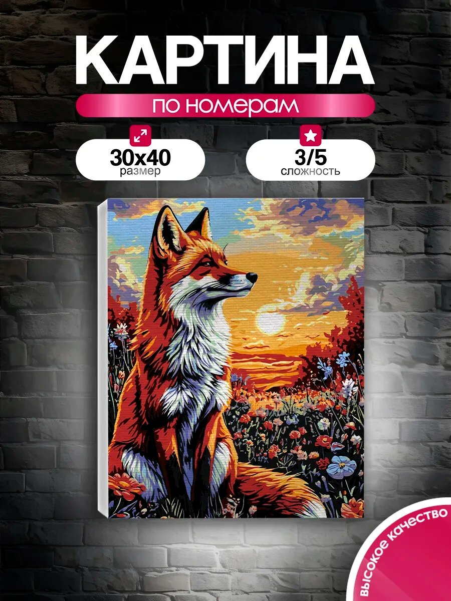 Картина по номерам 30x40 Лиса на закате
