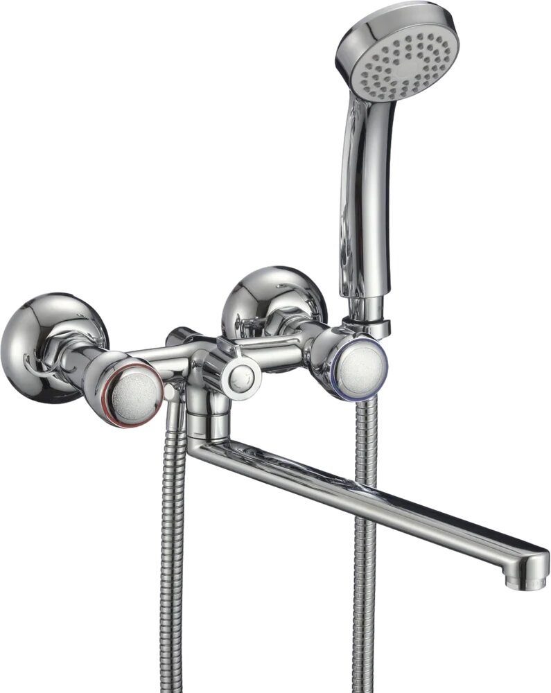 Смеситель с длинным изливом для ванны D-lin 811-F D143811-F с душевым гарнитуром, поворотный, металлический, хром, глянцевый, смеситель для ванны с душем, вентильный