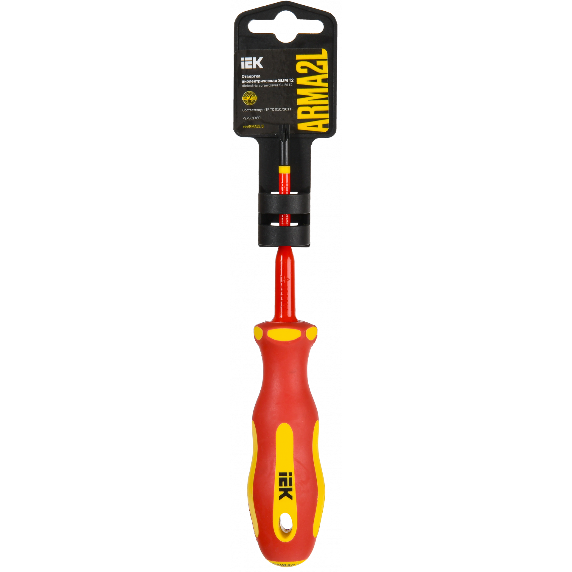 ARMA2L 5 Отвертка диэлектрическая SLIM PZ/SL1х80 Т2, IEK A2L5-SC31-T2-ZS-10-080 (1 шт.)