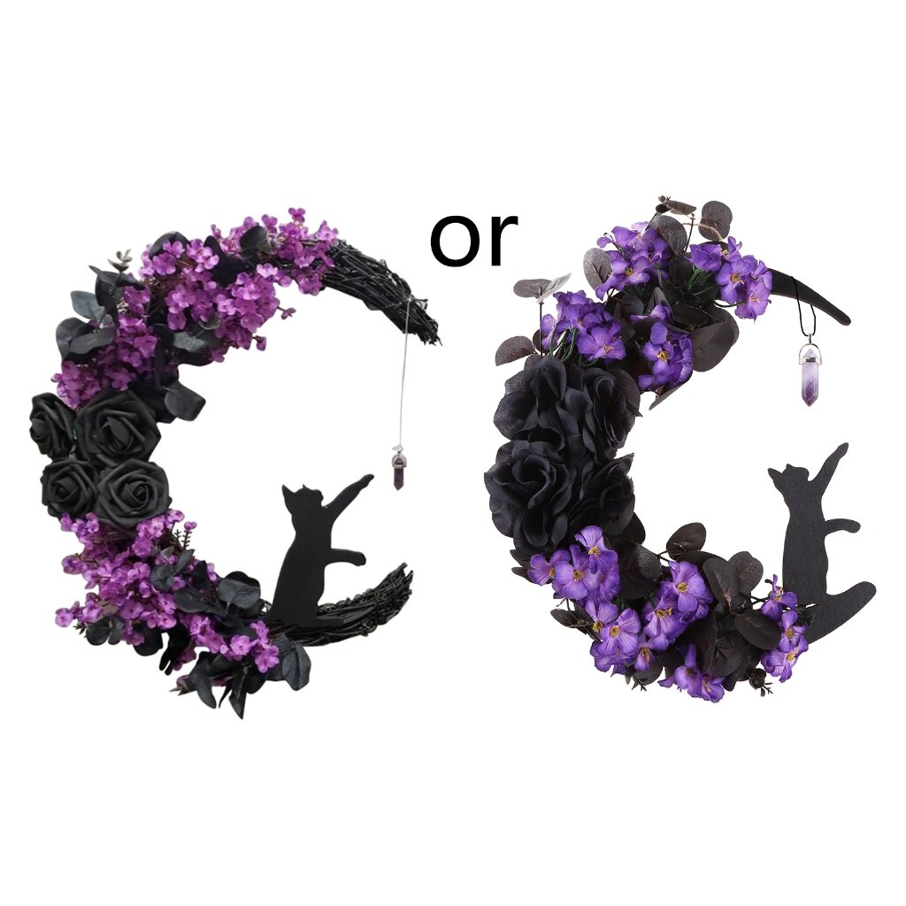 Венок на Хэллоуин Лунная Роза для Кошки, Гирлянда, Висячие Украшения Входной Двери, Домашний Праздник, Офис, Фермерский Дом, День Благодарения