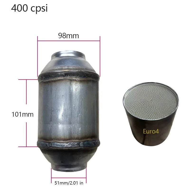 Высокопроизводительный 2,01 дюйма, стандартный катализатор бензинового двигателя евро 3, 4, 5, 6, с внутренним сердечником из металлической соты 400cpsi EURO4