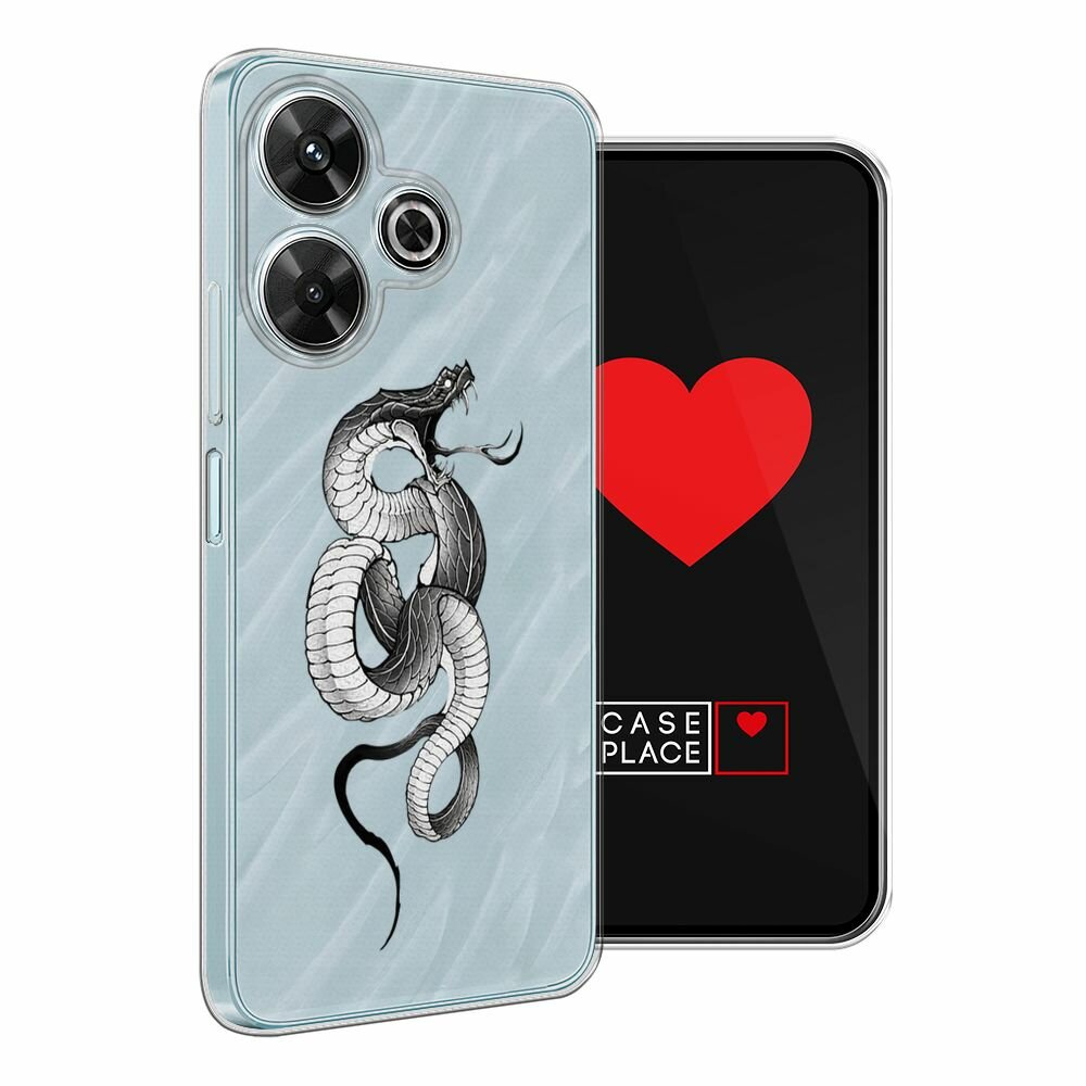 Чехол на Xiaomi Redmi Note 13R/Redmi 13/Poco M6 4G/M6 Plus с принтом Монохромная змея рисунок, прозрачный — фото 1