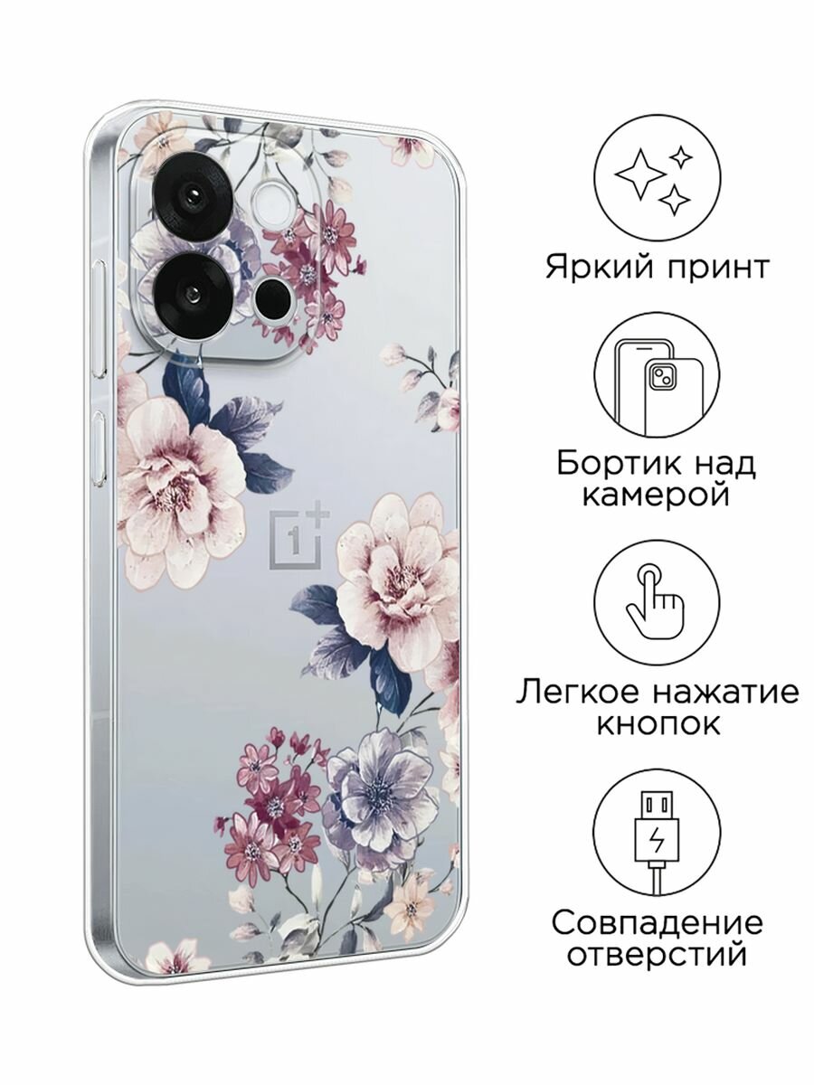 Чехол на OnePlus 13T / Ван Плас 13Т с принтом "Нежные винтажные цветы", прозрачный — фото 1