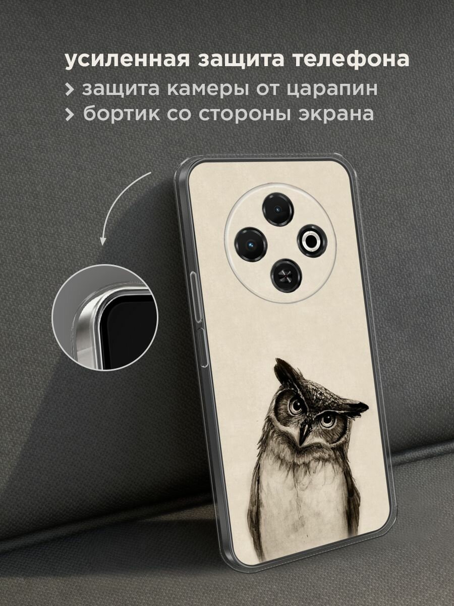 Силиконовый чехол на Tecno Spark 30C / Текно Спарк 30C с принтом "Сова" — фото 1