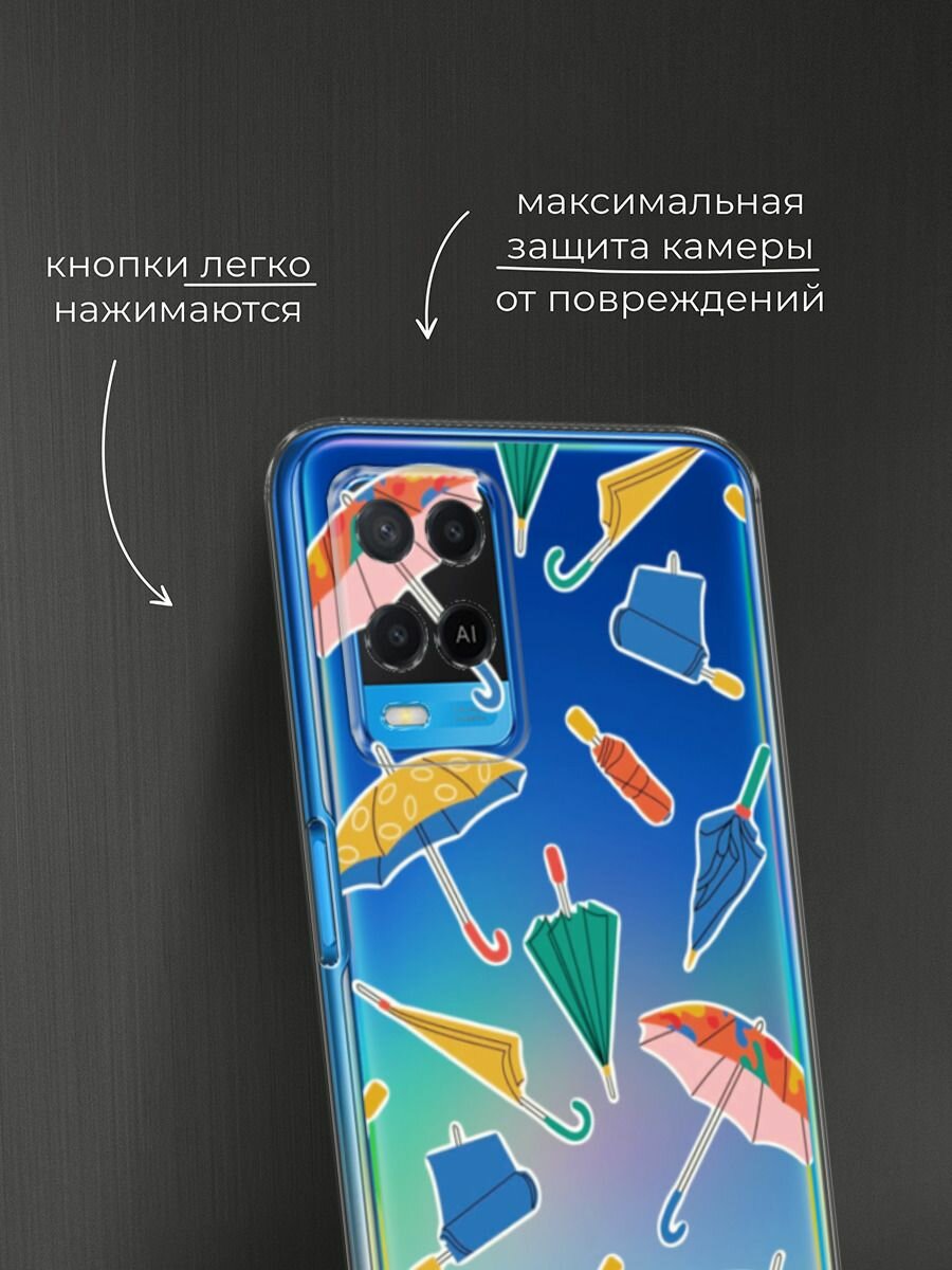 Чехол на Oppo A54 / Оппо A54 с принтом "Зонты паттерн", прозрачный — фото 1