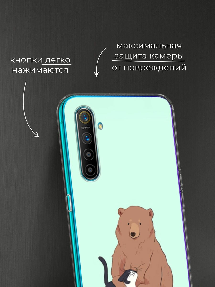 Чехол на Realme XT / Реалми XT с принтом "Медведь и кошка дружба" — фото 1