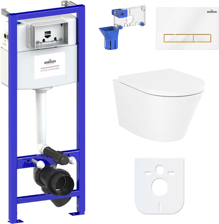 Комплект Lavinia Boho Унитаз подвесной Biore Rimless 3304102R / Крышка-сиденье Biore 33290410 с микролифтом / Инсталляция RelFix 38010010, Кнопка RelFix 38050802 белая, золотой глянец, Дозатор RelFix 38040010