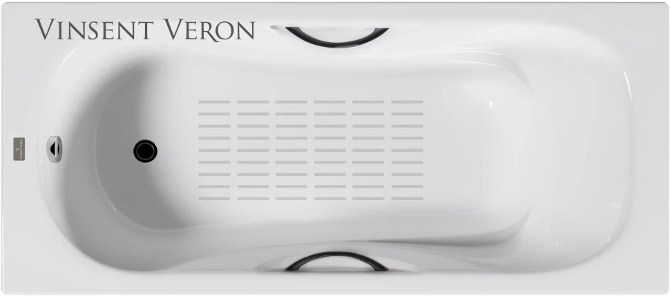 Ванна чугунная Vinsent Veron Aura VAU1507542H/VH0015BL-AS 150x75 см, с ручками, антискользящим покрытием, белый