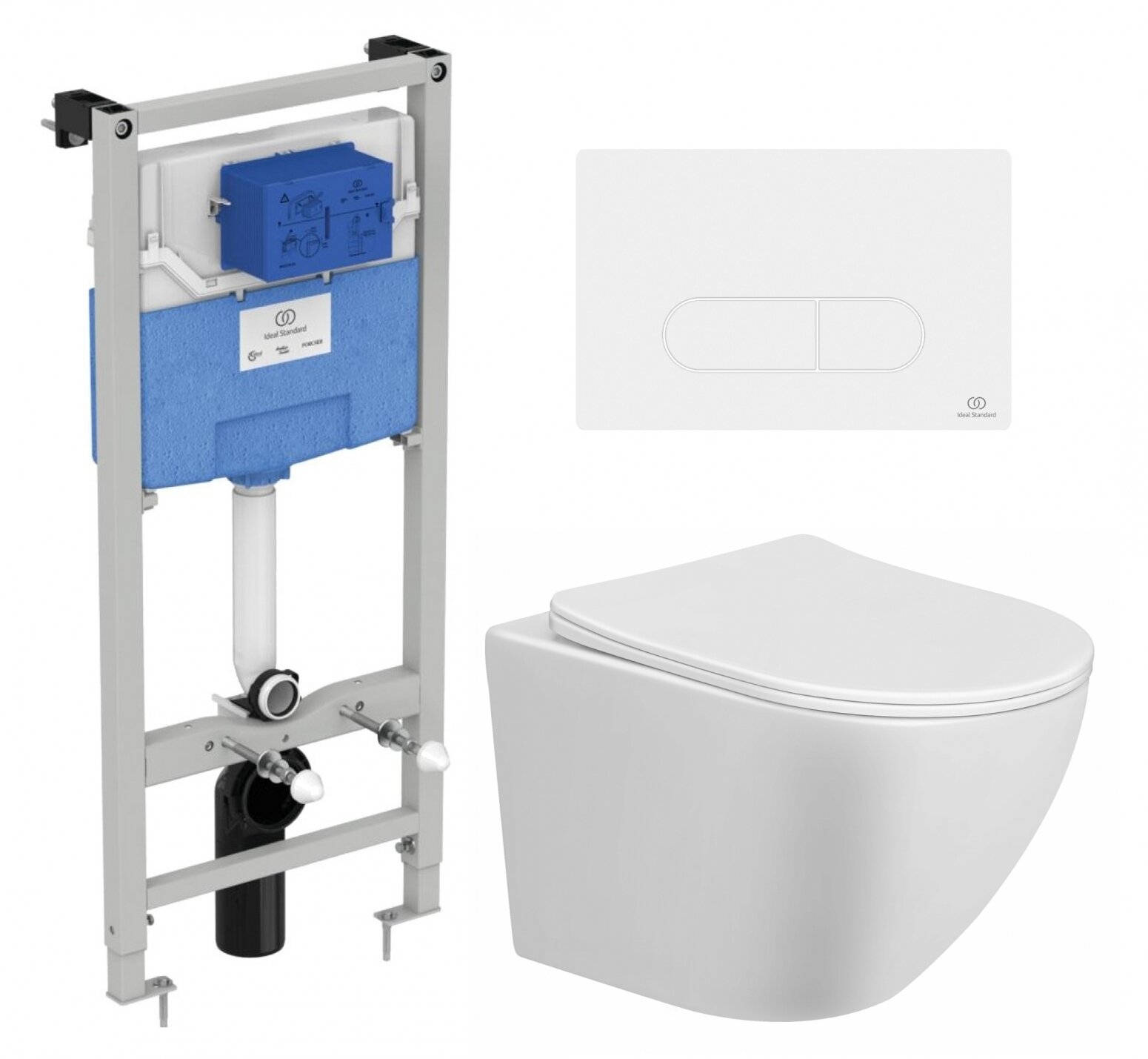 Комплект 3 в 1 инсталляция Ideal Standard + Унитаз подвесной Taliente Amato AM25010 + кнопка белая