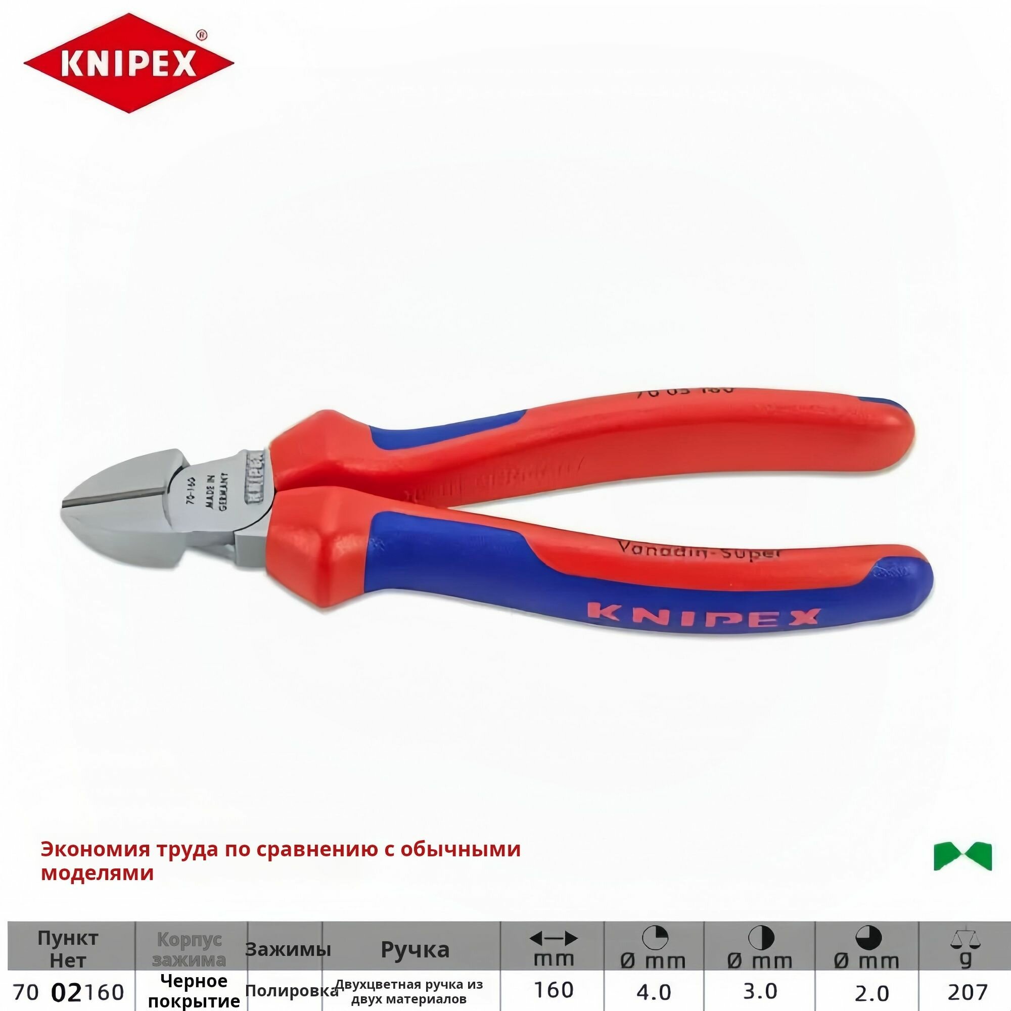 Бокорезы книпекс KN-7002160, 160 мм, фосфатированные 3-комп ручкиuj
