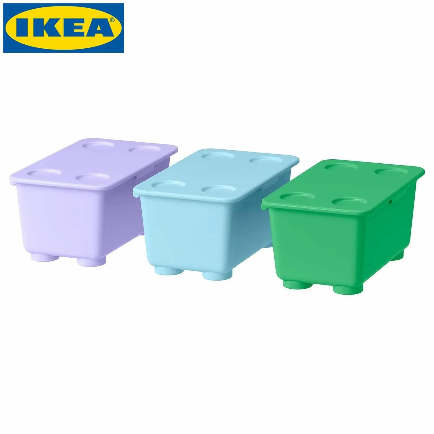 Ящик для хранения с крышкой IKEA GLIS, зеленый, лиловый/синий, 17x10 см