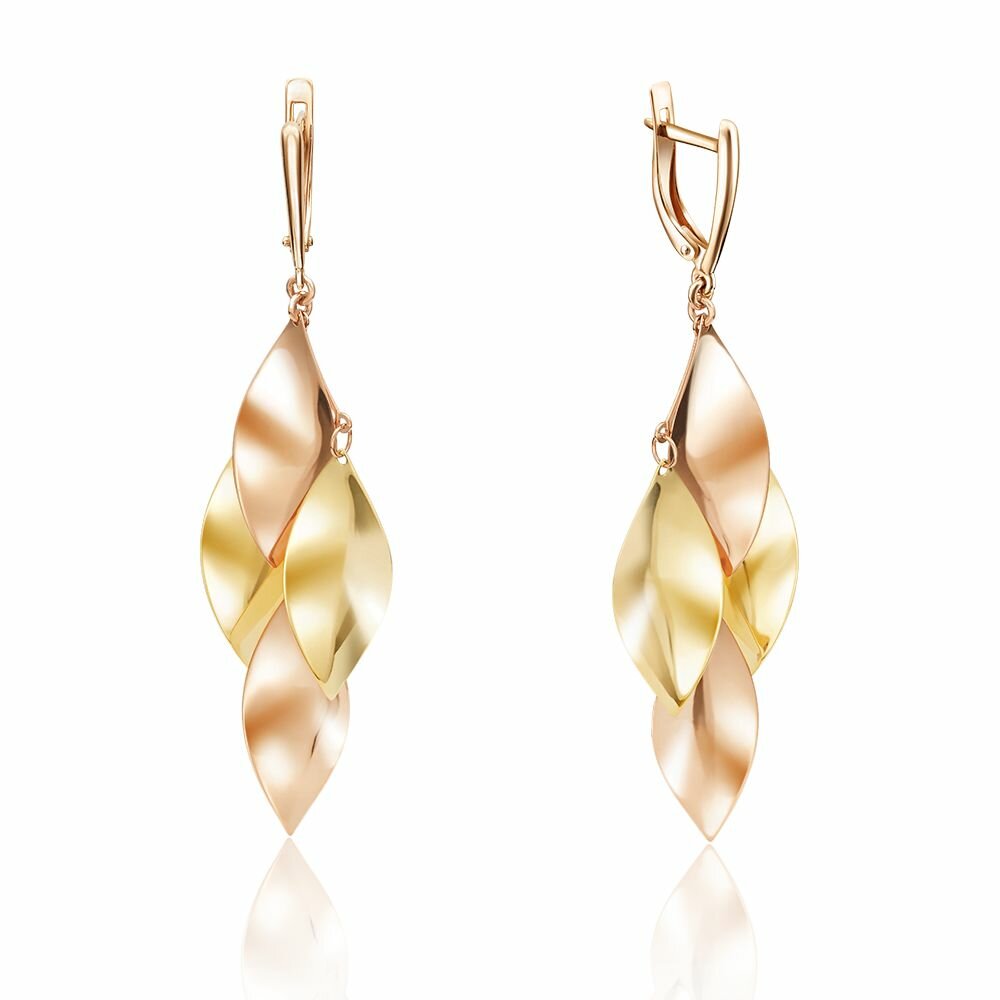 Серьги, комбинированное золото, 585 проба