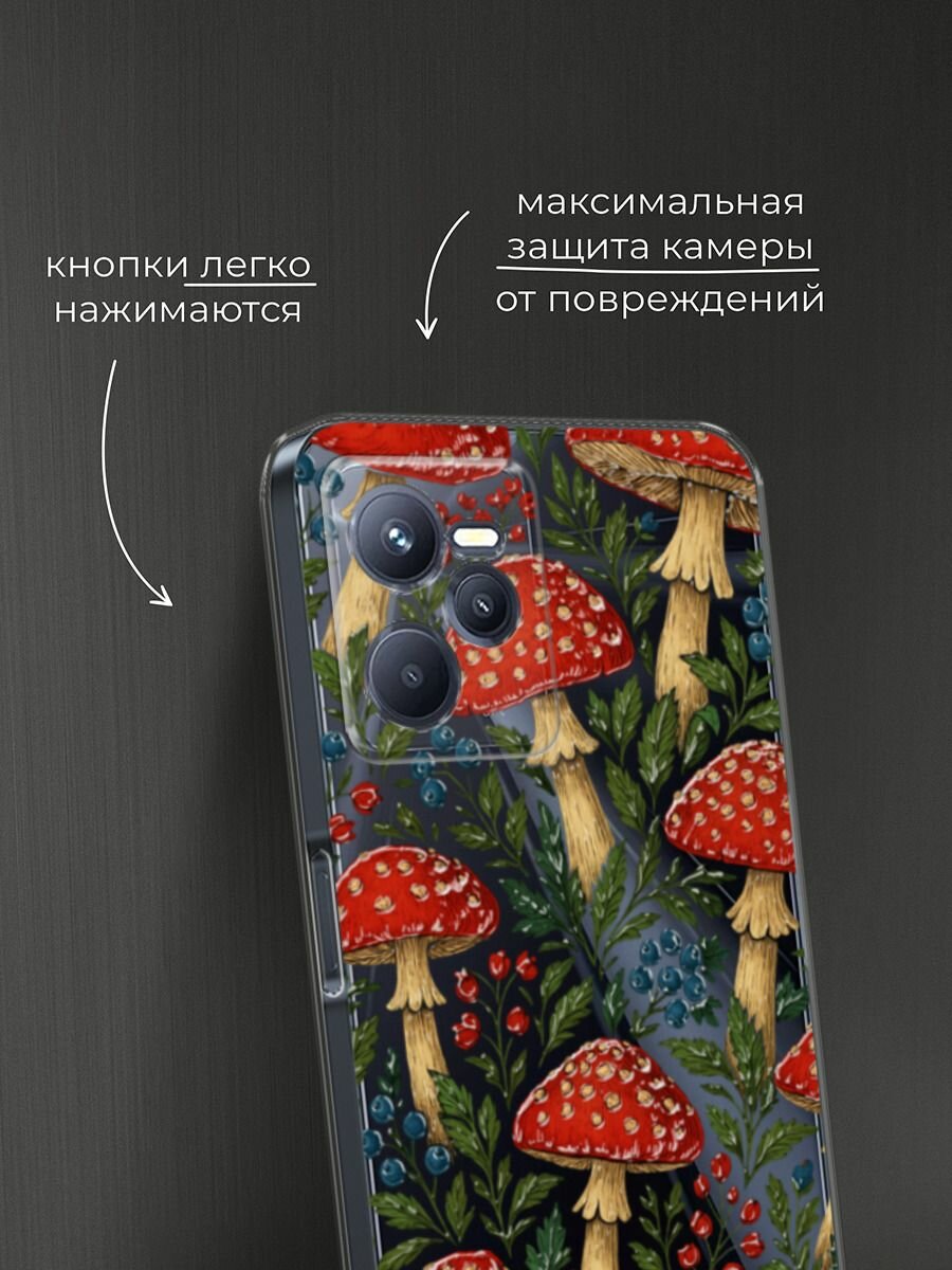 Силиконовый чехол на Realme C35 / Реалми C35 с принтом Мухоморы — фото 1