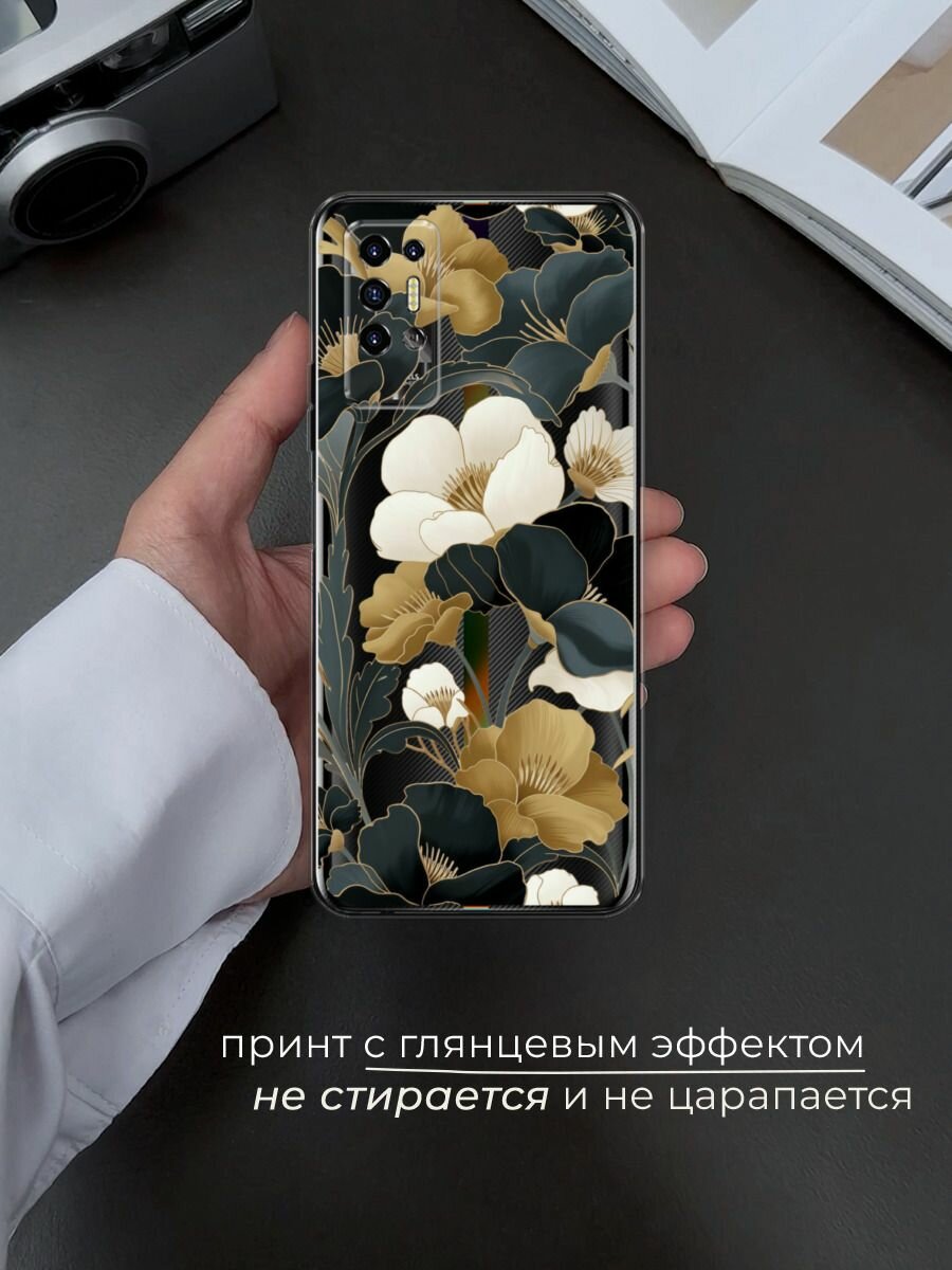 Чехол на Tecno Pova 2 / Текно Пова 2 с принтом Золотые цветы — фото 1