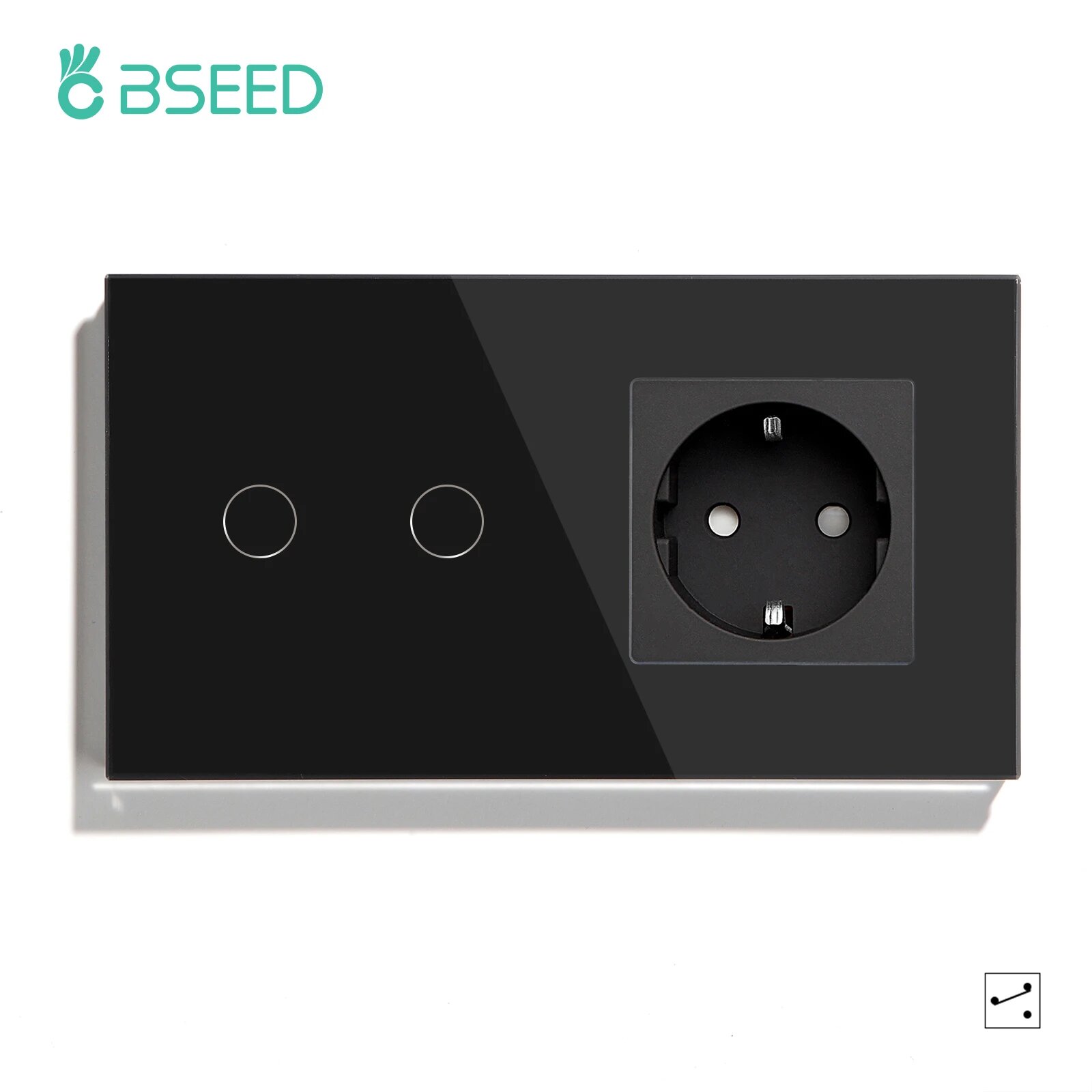Выключатель розетка BSEED, черный, 2Gang Socket