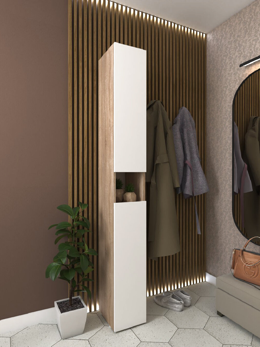 Шкаф-пенал в прихожую Дуб-Белый