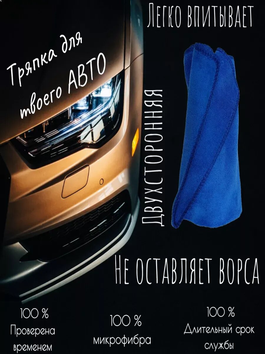 Тряпка для машины Синяя, 5 шт