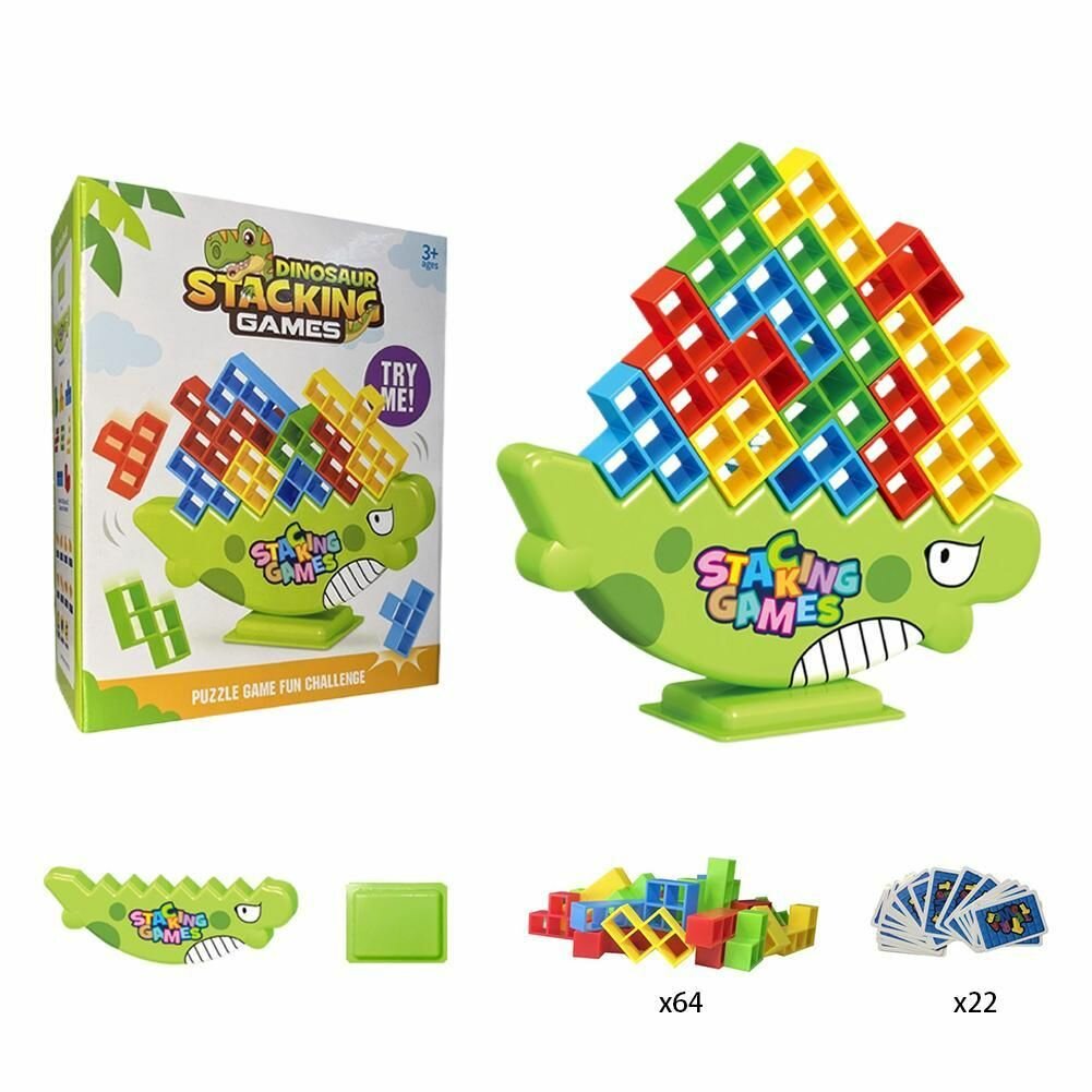 Развивающая настольная игра балансирующая башня тетрис Tetra Tower, конструктор - головоломка для детей 64 блоков