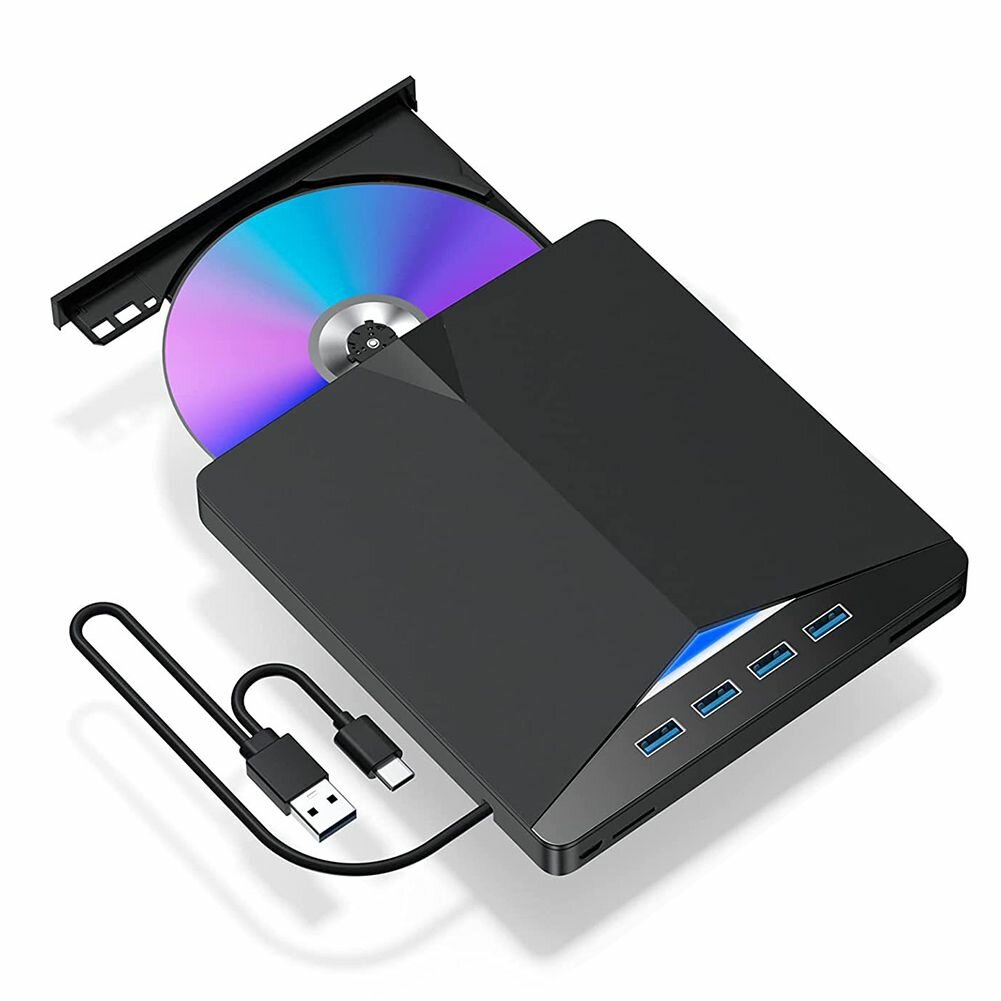 Внешний CD/DVD-привод 7 в 1, USB 3.0 и Type-C, совместим с Windows, Linux