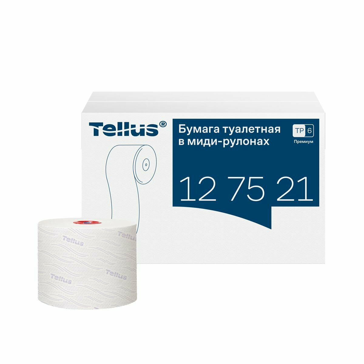 Туалетная бумага премиум в миди-рулонах Tellus (TORK) 127521, 2-слойная, белая, 90 метров, система TP6, 1 рулон