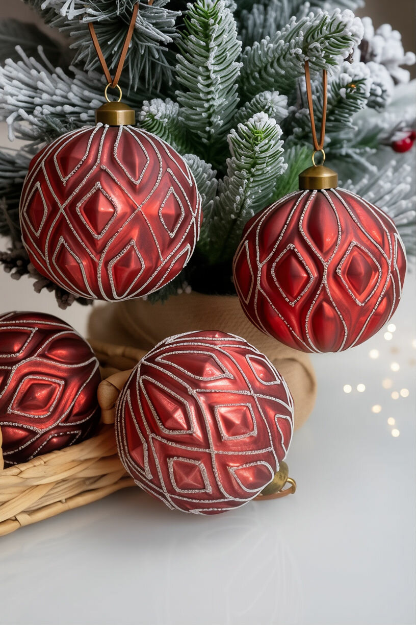 Набор ёлочных шаров сериате, стекло, 10 см, 4 шт, Винтер Деко (Winter Deco) 4060378-набор